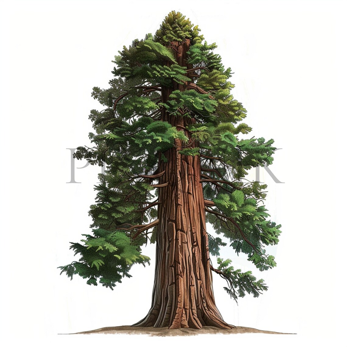 Watercolor Redwood Tree Clipart 10 High Quality Jpgs Big Tree Graphics ...
