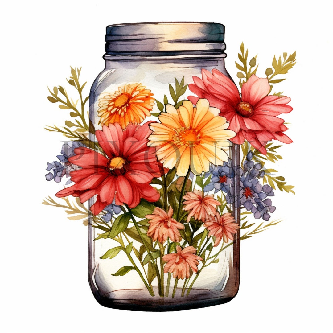 Flower Jar Clipart | 10 High Quality Jpgs | Botanical Jar Illustrations ...