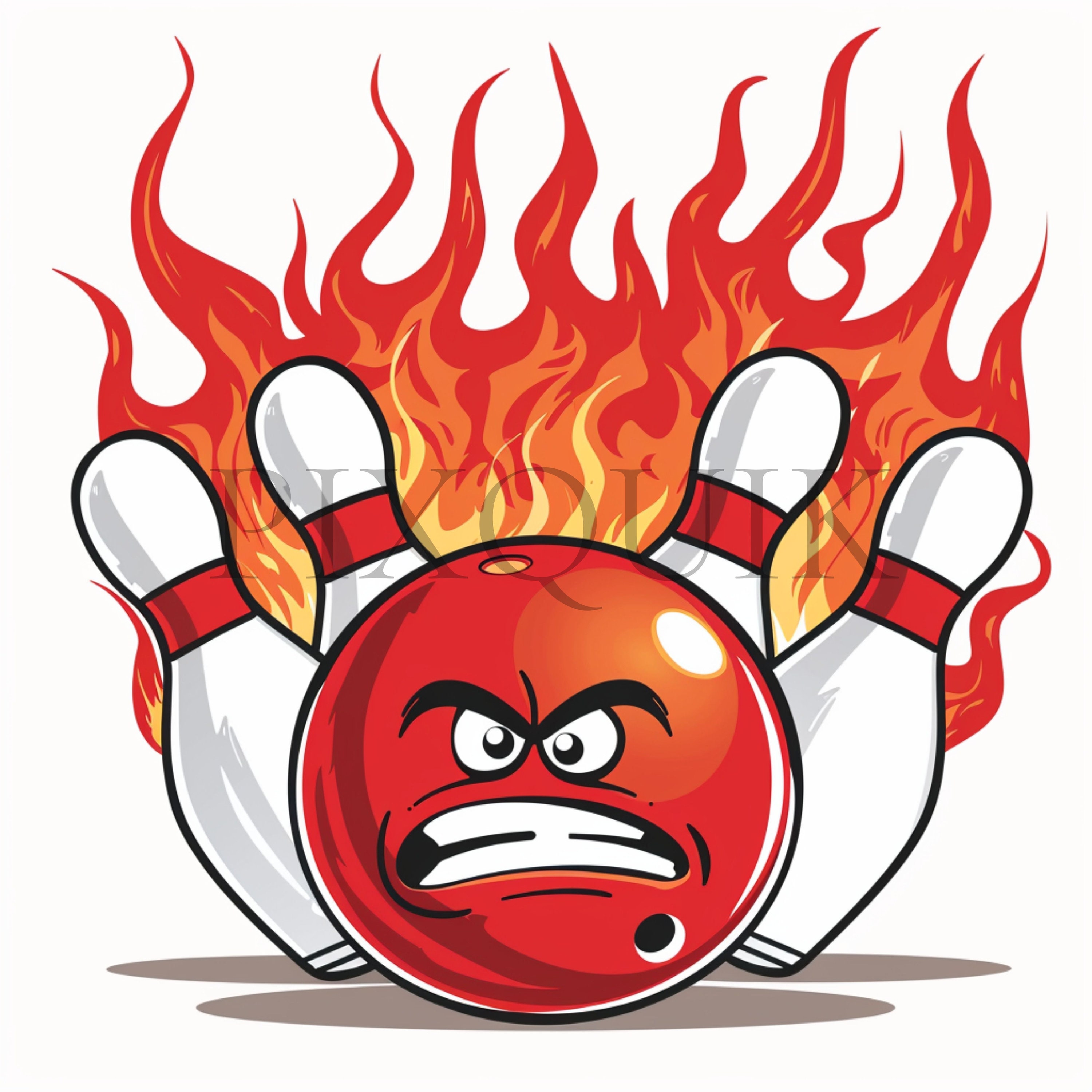 Watercolor Angry Bowling Ball & Pins Clipart | Fire Illustration ...