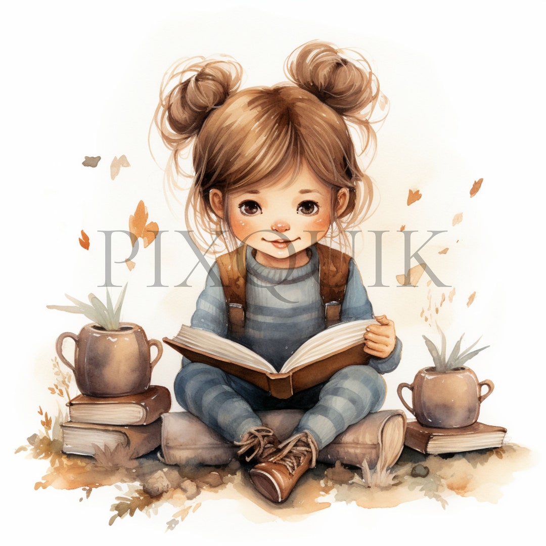 Girl Reading Book Clipart | 10 High Quality Jpgs | Cute Girl With Book ...