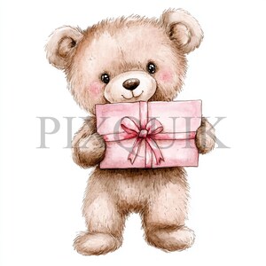 Teddy Bear Holding a Present Clipart | 10 Jpg's and PNG Files | Card ...