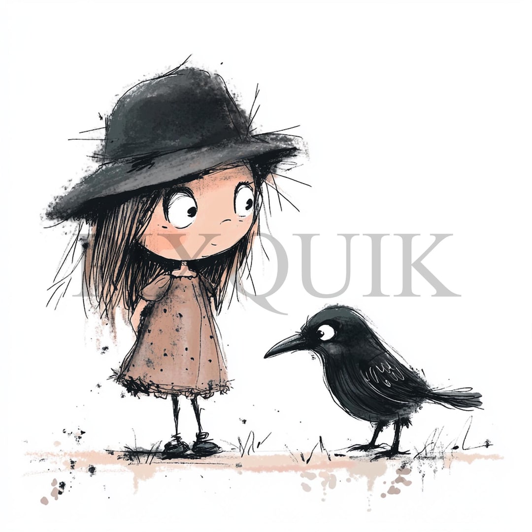 Sad Girl and Crow Clipart: Watercolor Emotional Art (digital Download ...