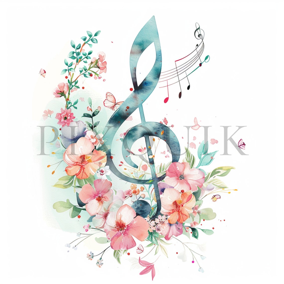 Floral Musical Notes Clipart | Watercolor Music Graphics (JPG) - Etsy