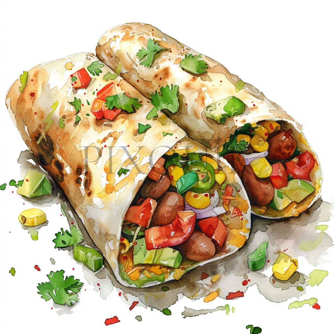 Watercolor Burrito Clipart 10 High Quality Jpgs Breakfast Burrito ...