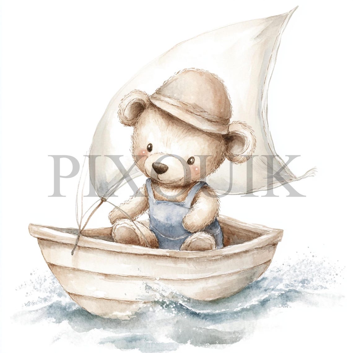 Teddy Bear in Boat Clipart: Watercolor Boho Art (JPG & PNG) - Etsy