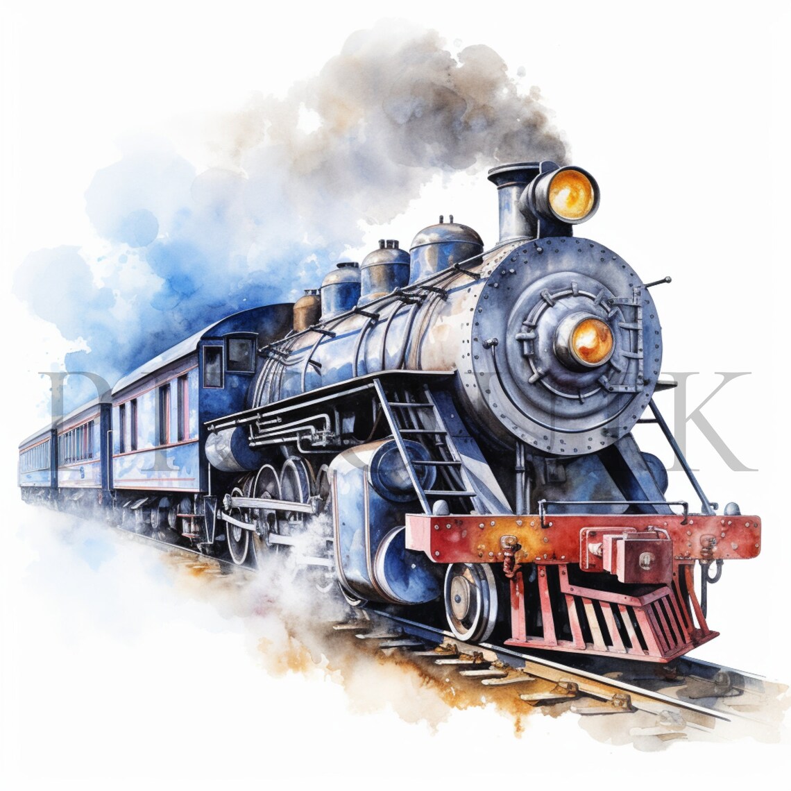 Watercolor Steam Train Clipart | Vintage Style Jpgs (digital Download ...