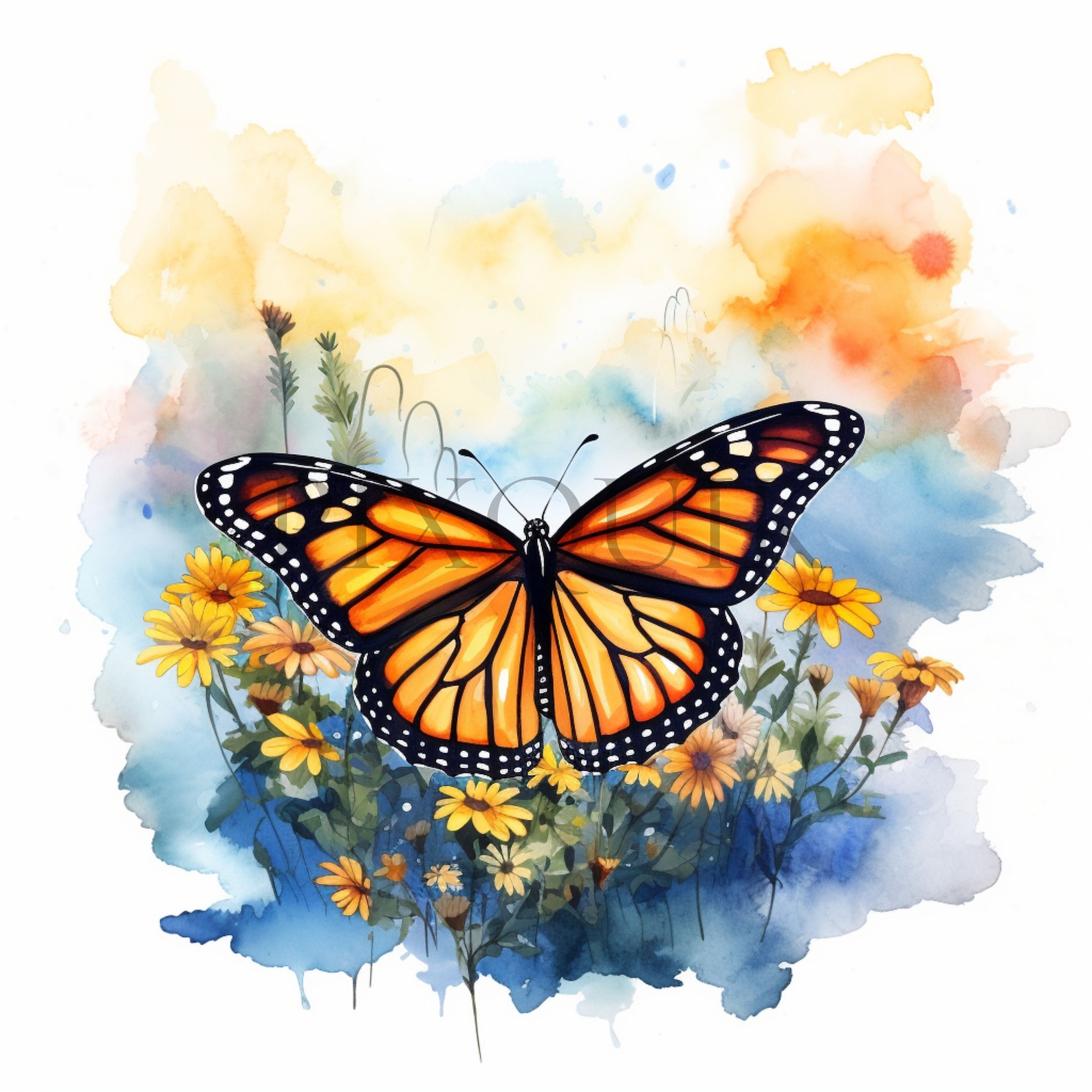 Watercolor Monarch Clipart 10 High Quality Jpgs Floral Monarch ...