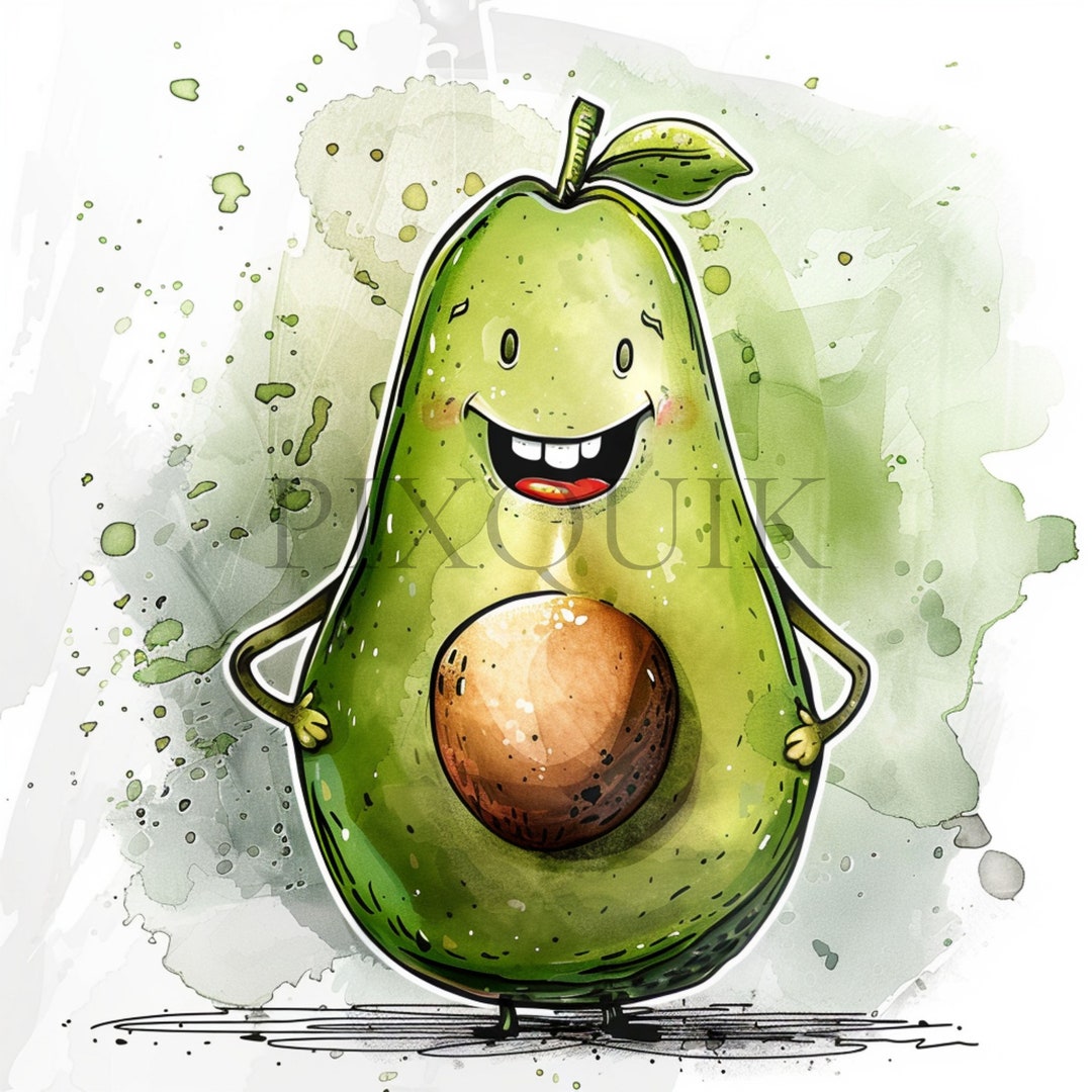 Watercolor Cute Fun Avocados Clipart | 10 High Quality Jpgs | Happy ...