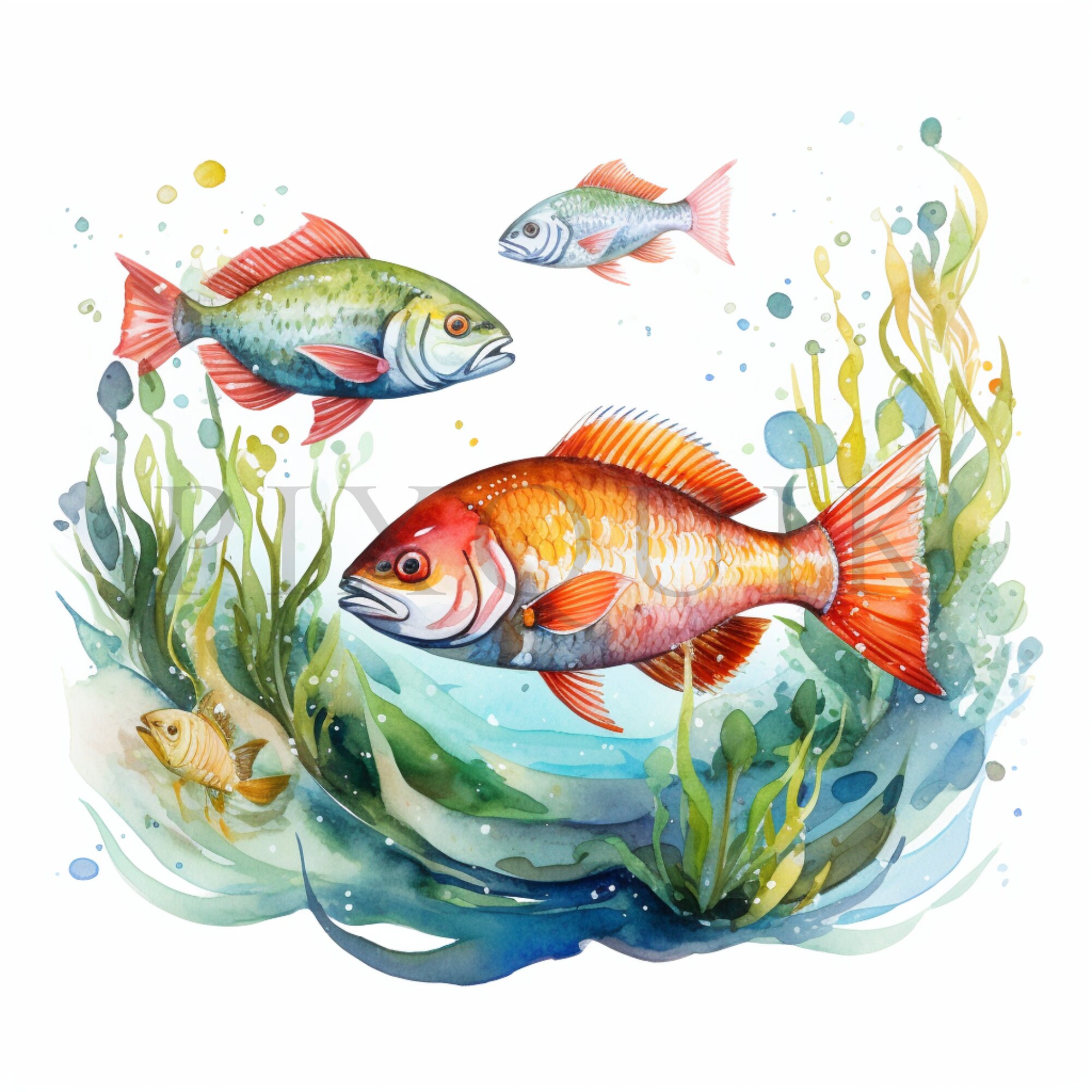 Aquarium Fish Clipart 10 High Quality Jpgs Watercolor Fishing Clipart ...