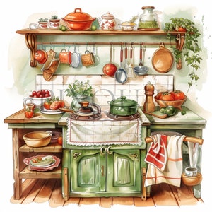 Watercolor Country Kitchen Clipart | 10 High Quality JPG | Rustic ...