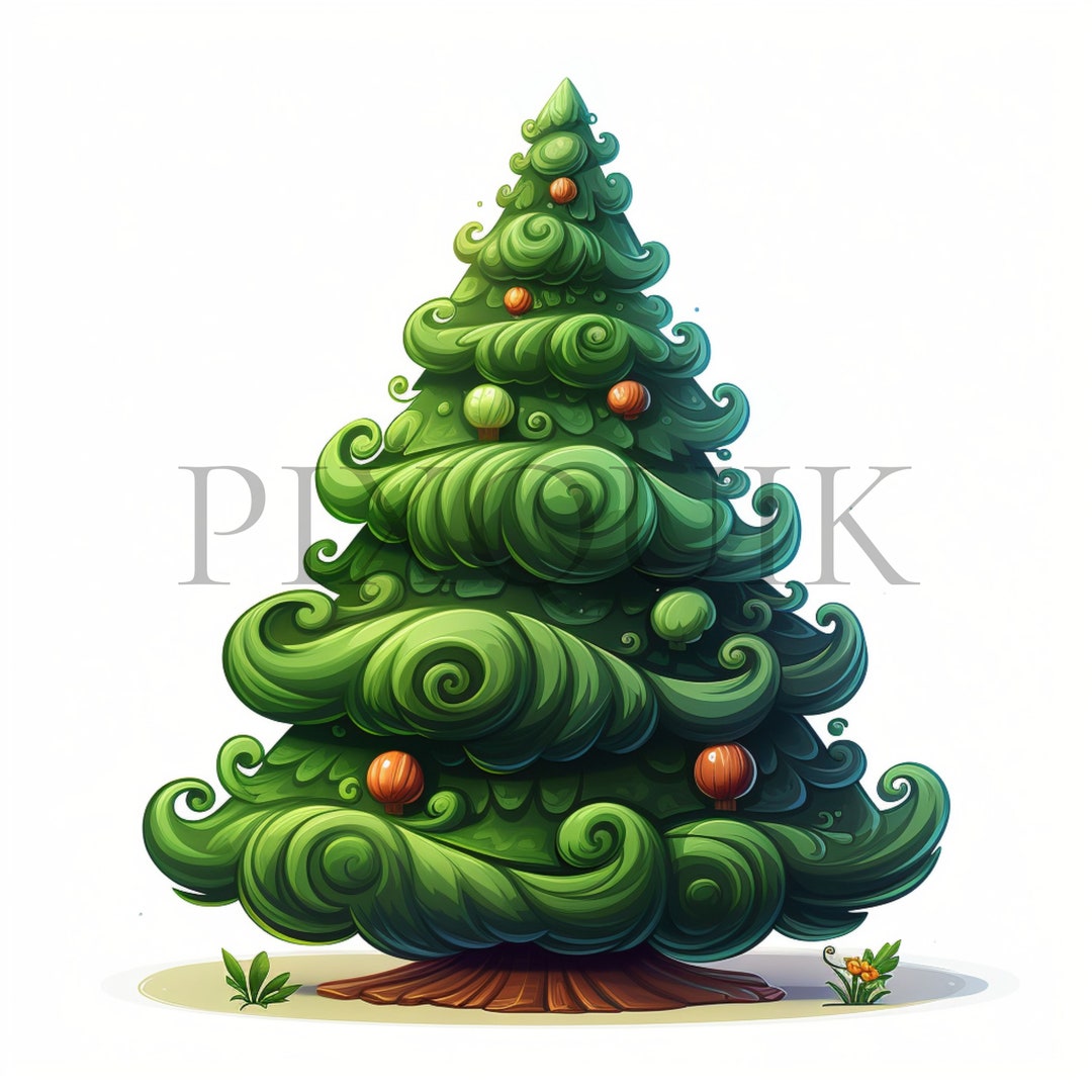 Cartoon Christmas Tree Clipart | Whimsical Holiday Graphics (digital ...