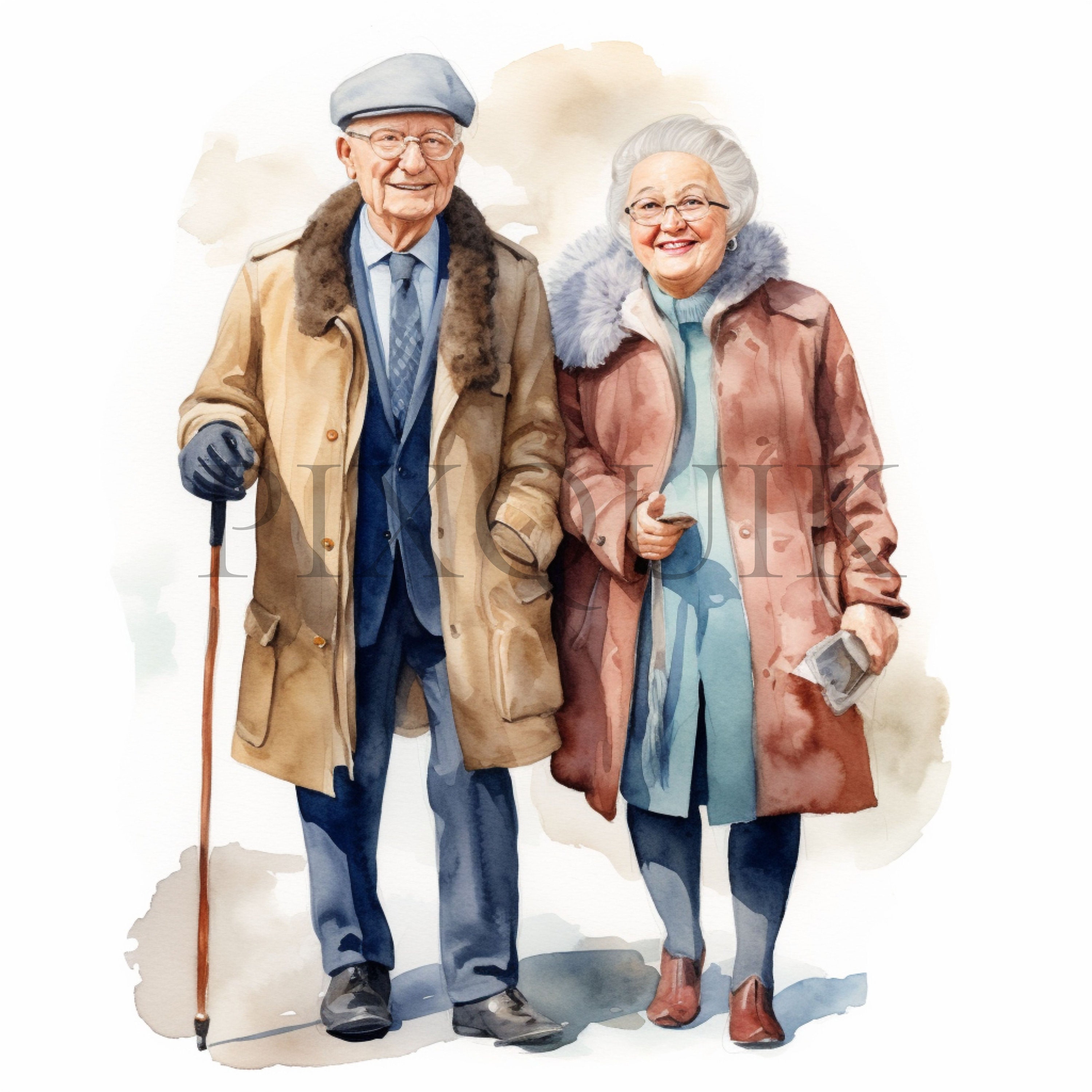 Watercolor Grandparents Clipart | Elder Couple JPG (instant Download ...