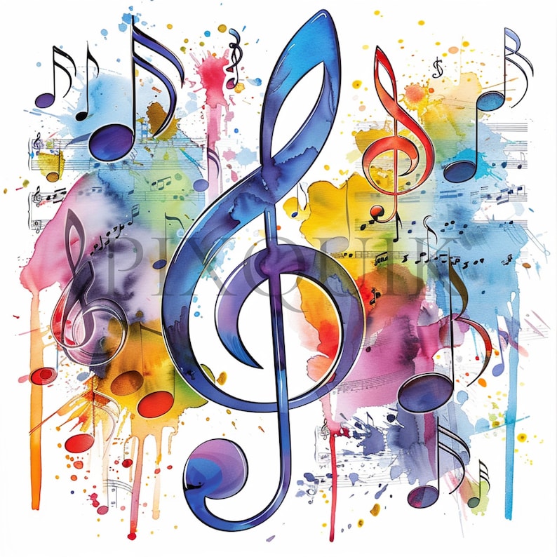 Watercolor Music Notes Clipart 10 High Quality Jpgs Digital Download ...