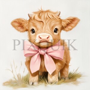 Baby Cow Watercolor Clipart: Pink Bow, Farm Animal (JPG & PNG) - Etsy