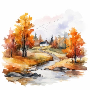 Fall Landscape Clipart | 10 High Quality Jpgs | Instant Digital ...