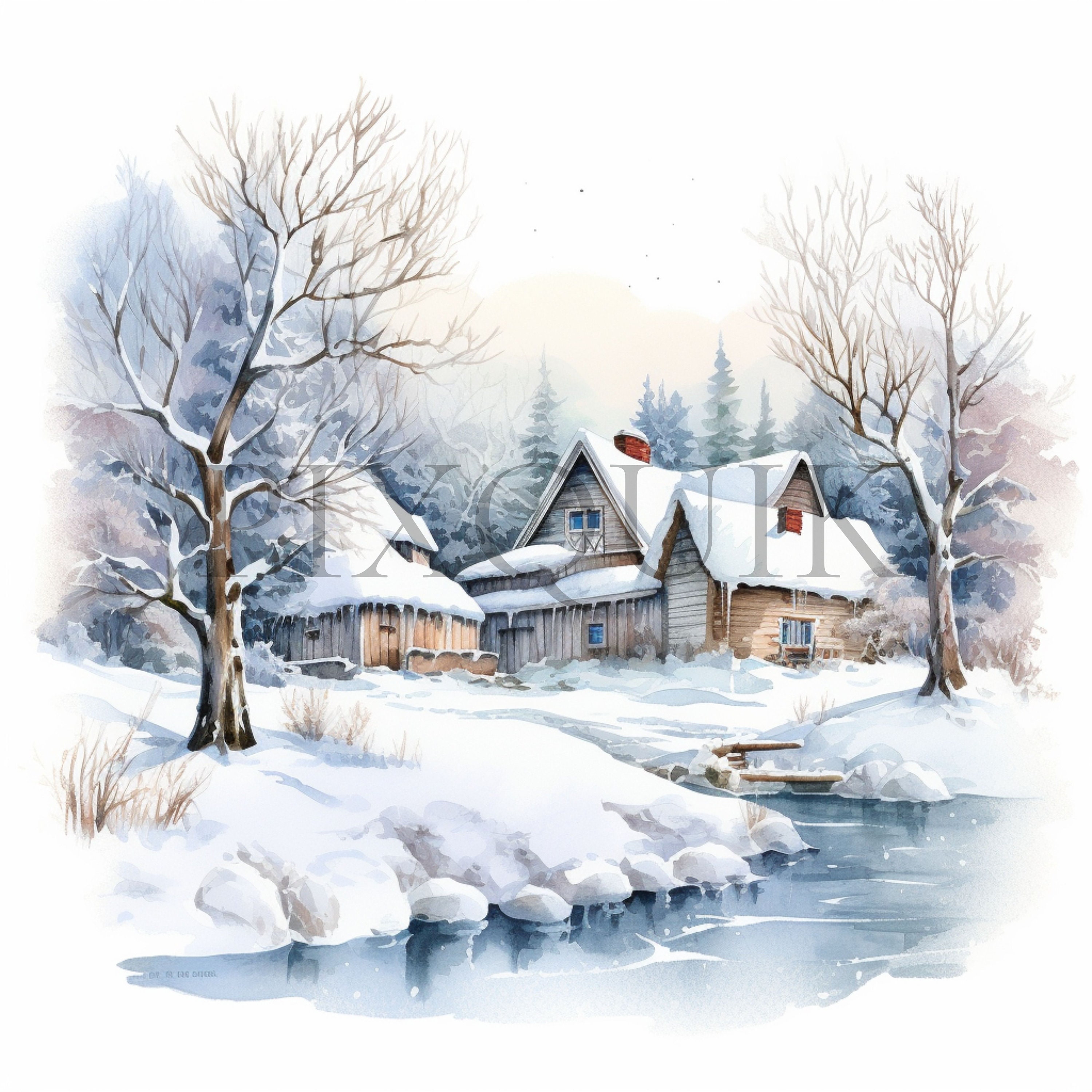Watercolor Winter Clipart 10 High-quality Jpgs Digital Download Winter ...