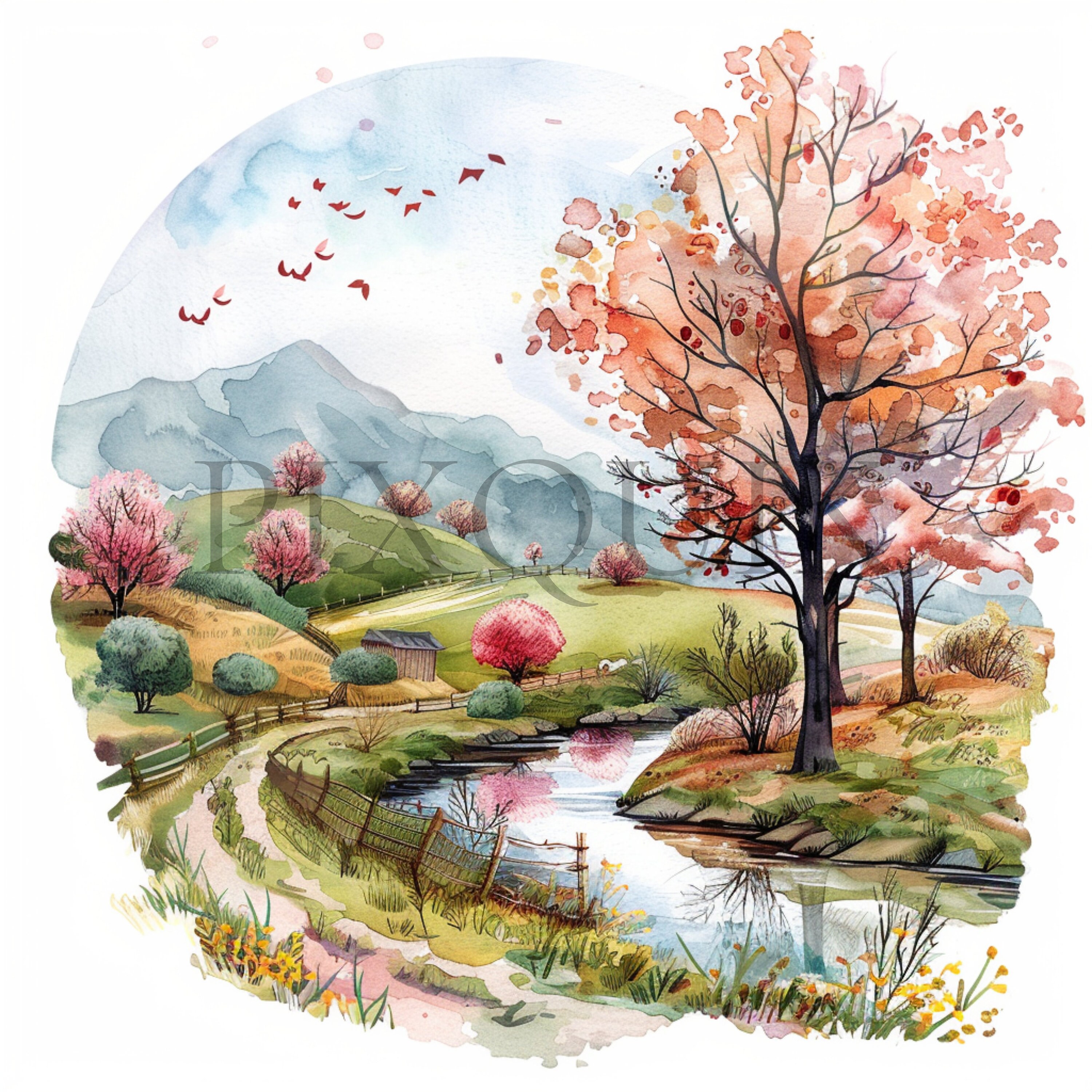 Seasonal Landscape Clipart | 10 High Quality Jpg's | Digital Download ...