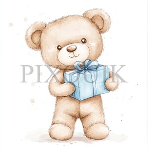 Teddy Bear Watercolor Clipart | Blue Gift, Boho Art (10 JPG) - Etsy