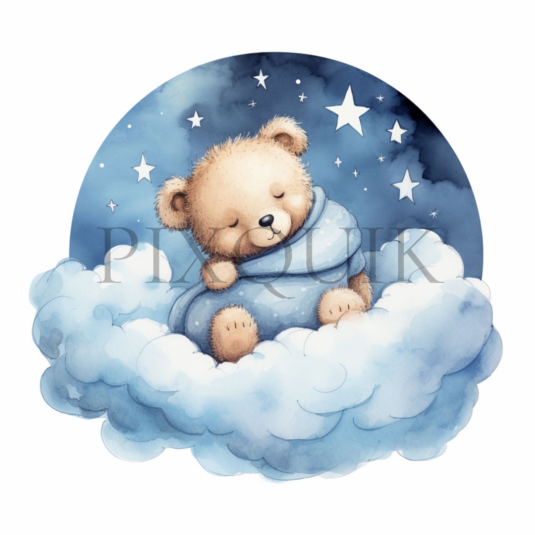 Sleeping Teddy Bear Clipart | Watercolor Nursery Art (digital Download ...