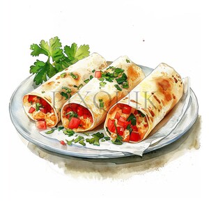 Watercolor Burrito Clipart 10 High Quality Jpgs Breakfast Burrito ...