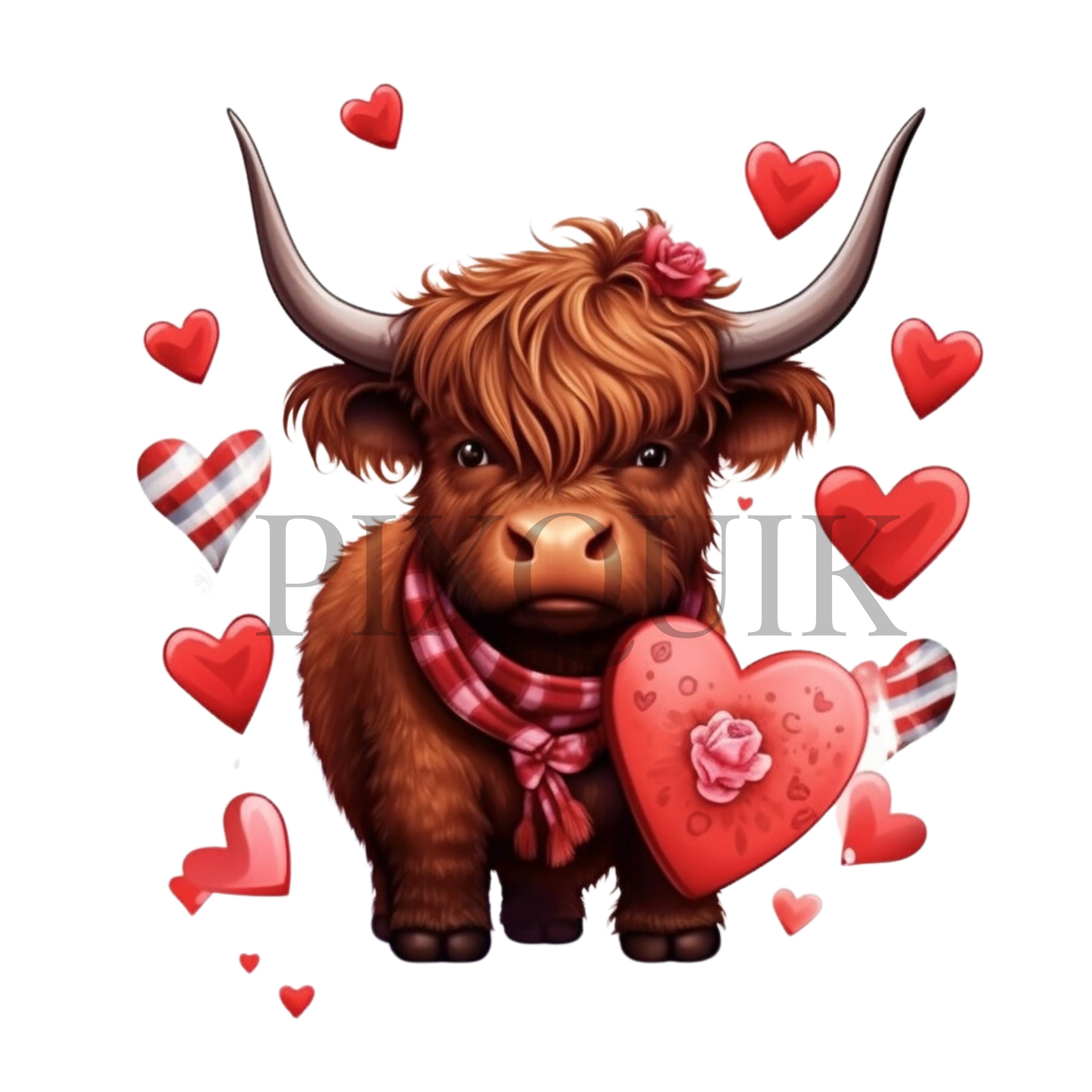 Valentines Highland Cow Clipart Bundle Scottish Highland Cow Set of 10 ...