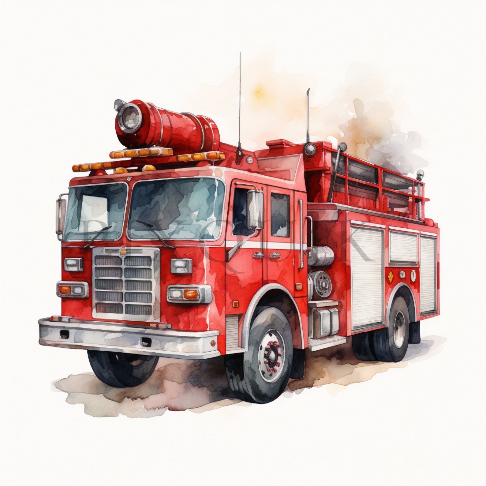 Watercolor Fire Truck Clipart | 10 High Quality Jpgs | Digital Download ...
