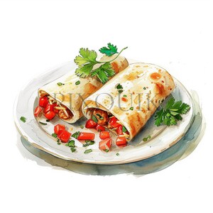 Watercolor Burrito Clipart 10 High Quality Jpgs Breakfast Burrito ...