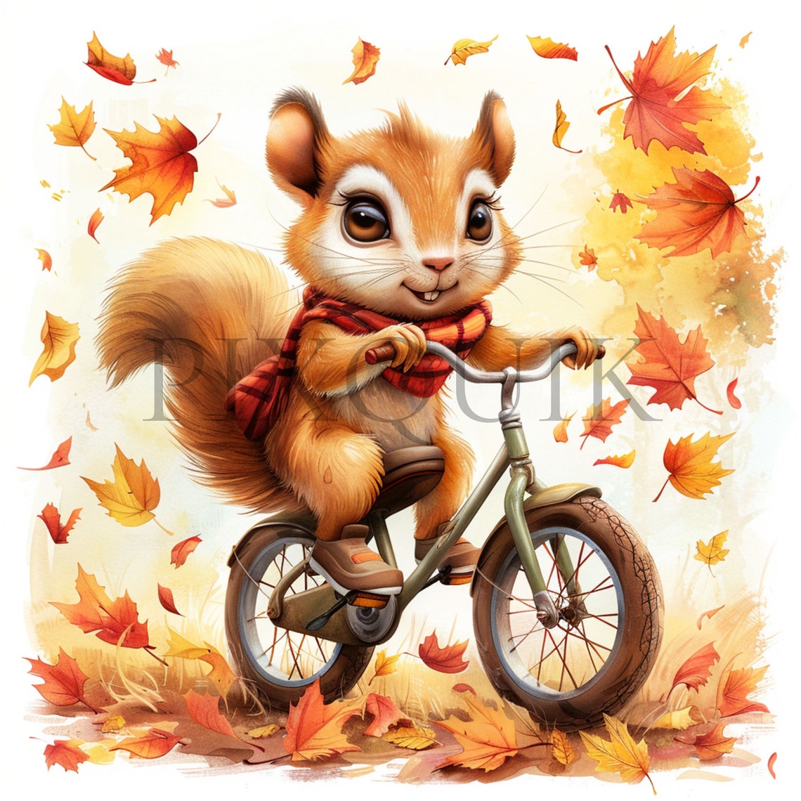 Fall Chipmunk Clipart | Autumn Animal on Bike (JPG, Digital Download ...