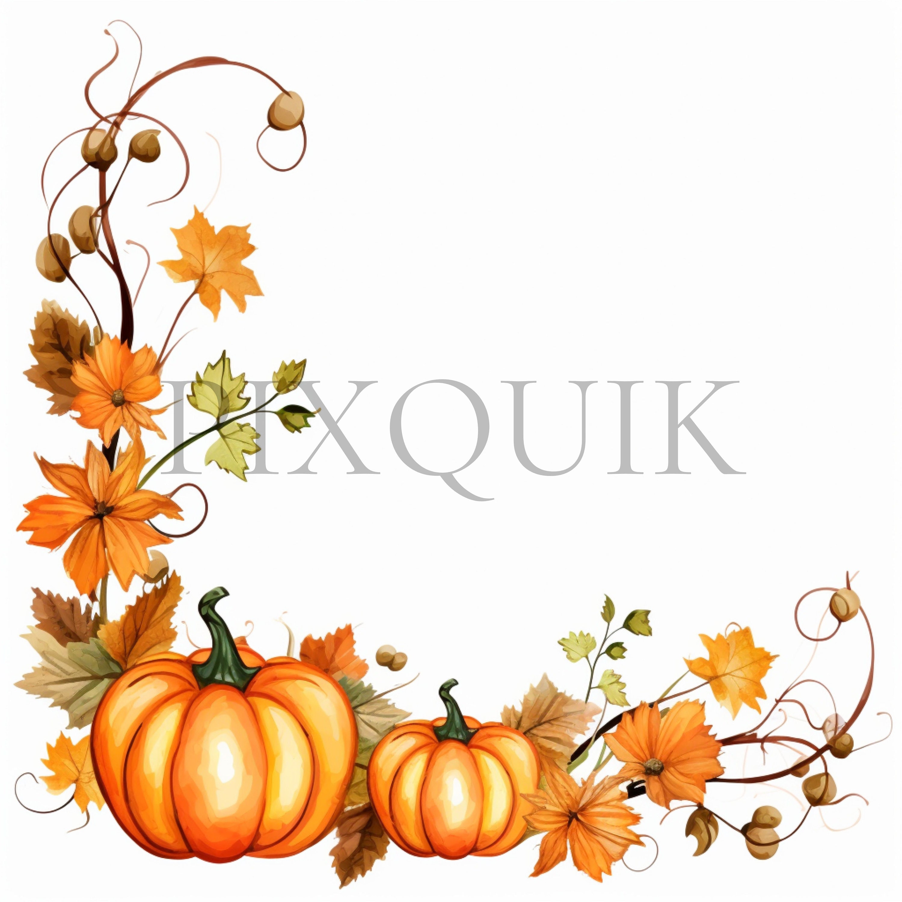 Watercolor Pumpkin Frame Clipart | Autumn Leaves JPG (digital Download ...