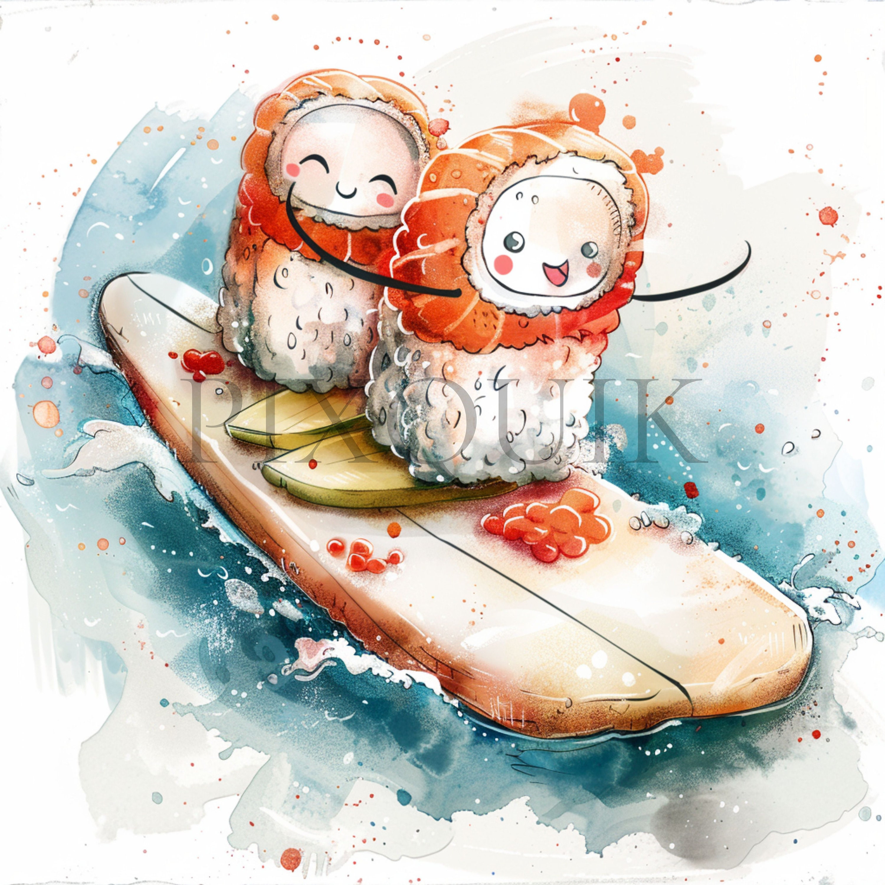 Watercolor Sushi Clipart Cartoon Sushi Watercolor Japanese Food Clipart ...