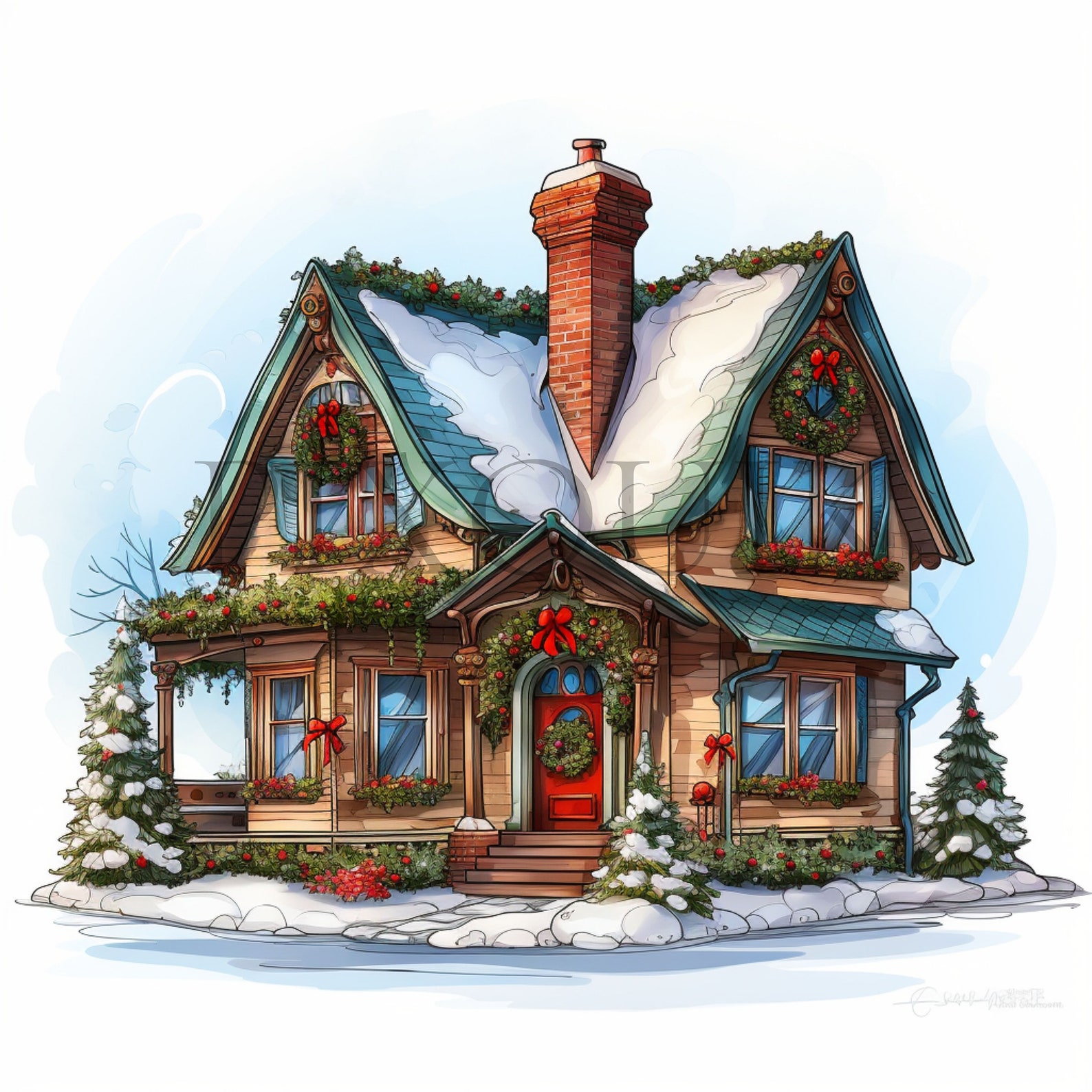Holiday House Clipart | 10 High Quality Jpg's | Digital Download ...