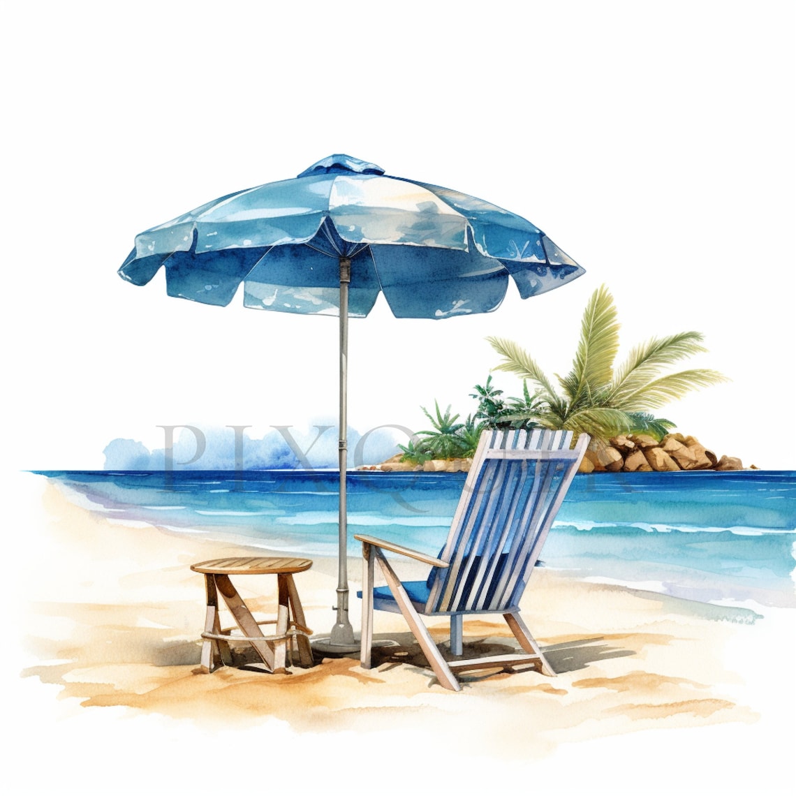 Beach Watercolor Clipart 10 High Quality Jpgs Digital Download Beach ...