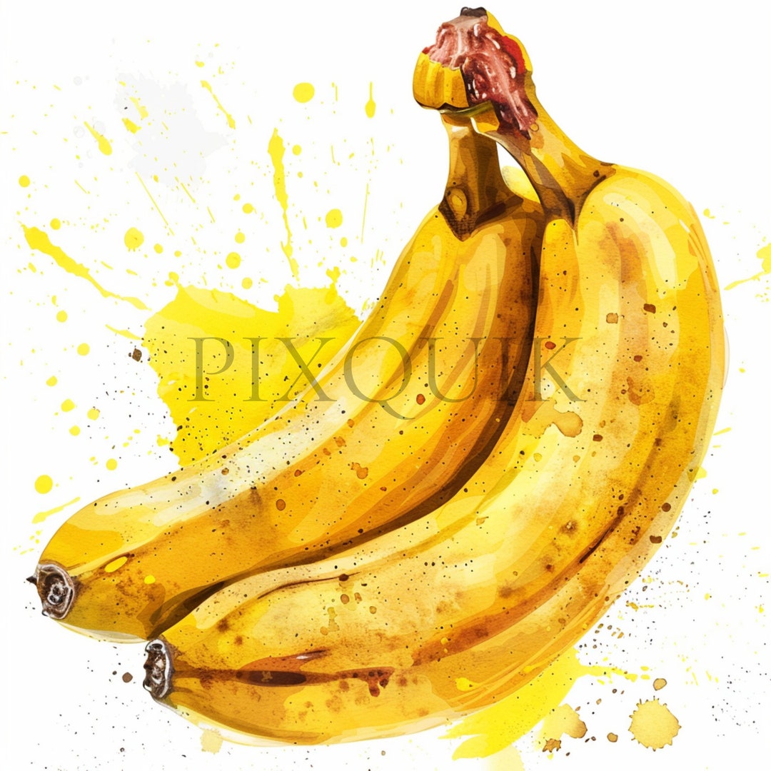 Watercolor Banana Clipart | 10 High Quality Jpgs | Banana Illustration ...