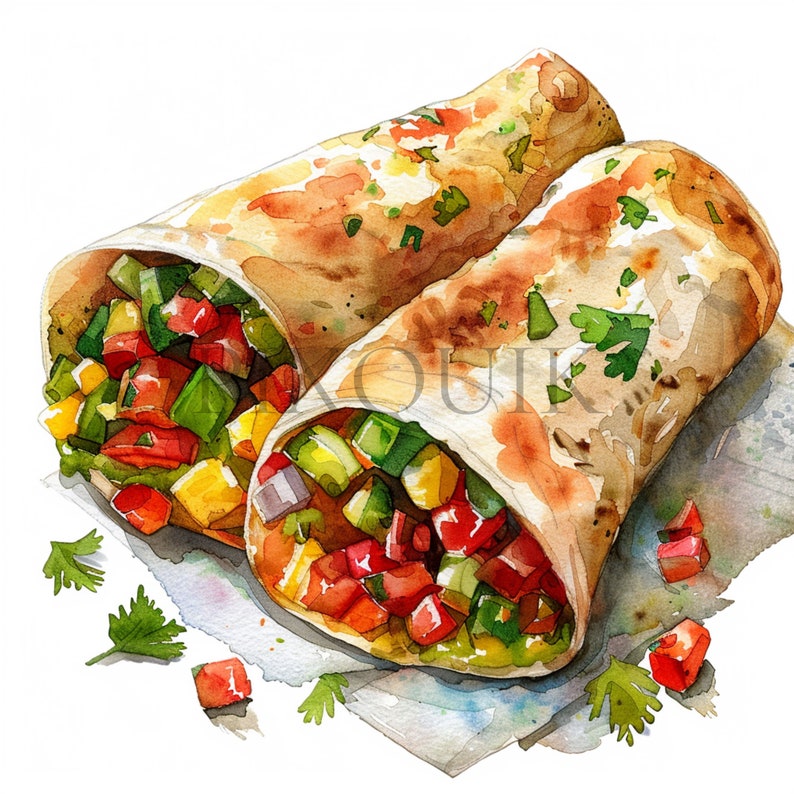 Watercolor Burrito Clipart 10 High Quality Jpgs Breakfast Burrito ...