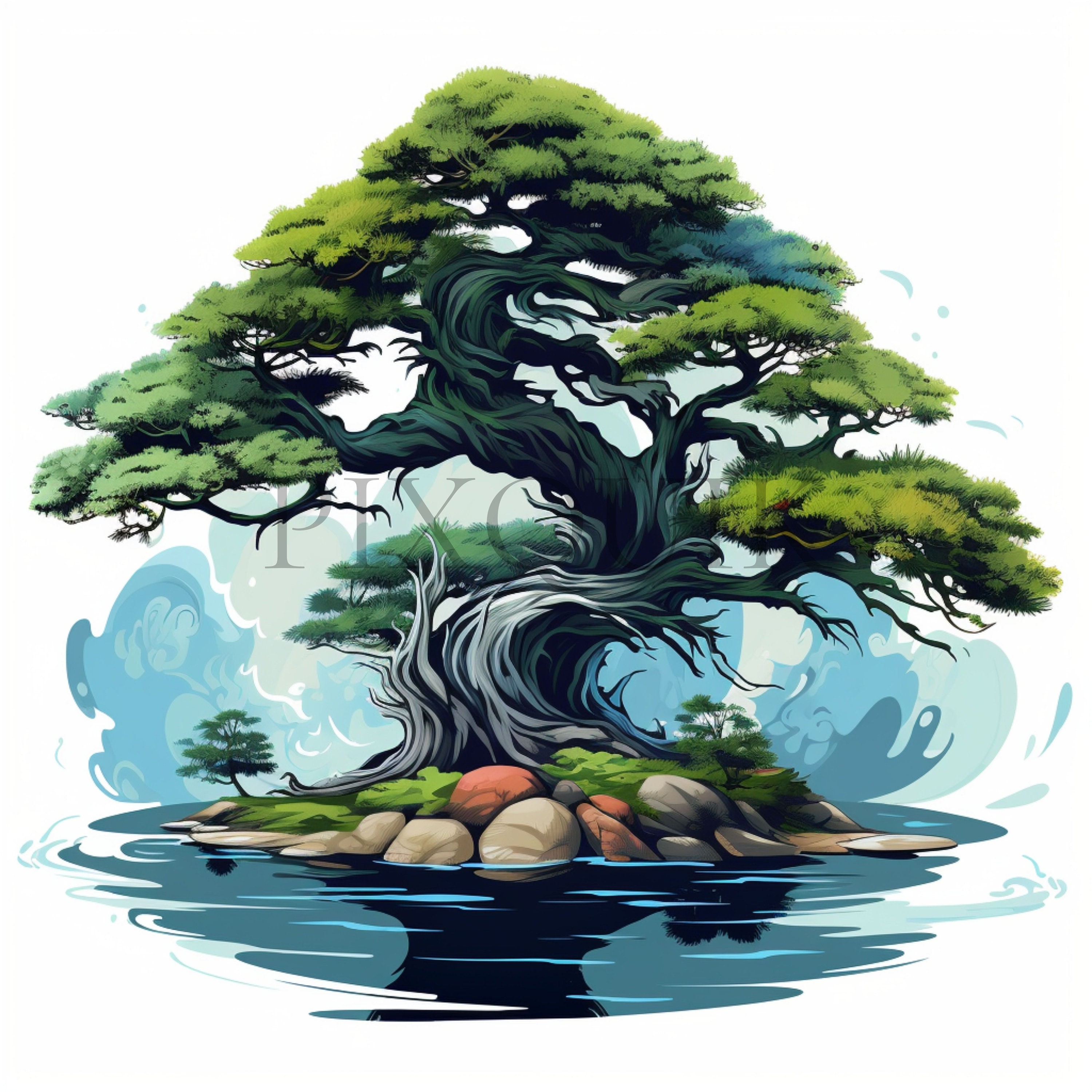 Watercolor Bonsai Tree Clipart 10 High Quality Jpgs Bonsai Tree ...