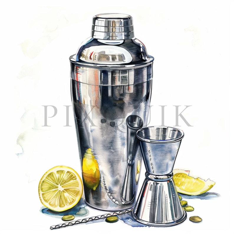 Watercolor Cocktail Shaker Clipart | Beverage Illustration (digital ...