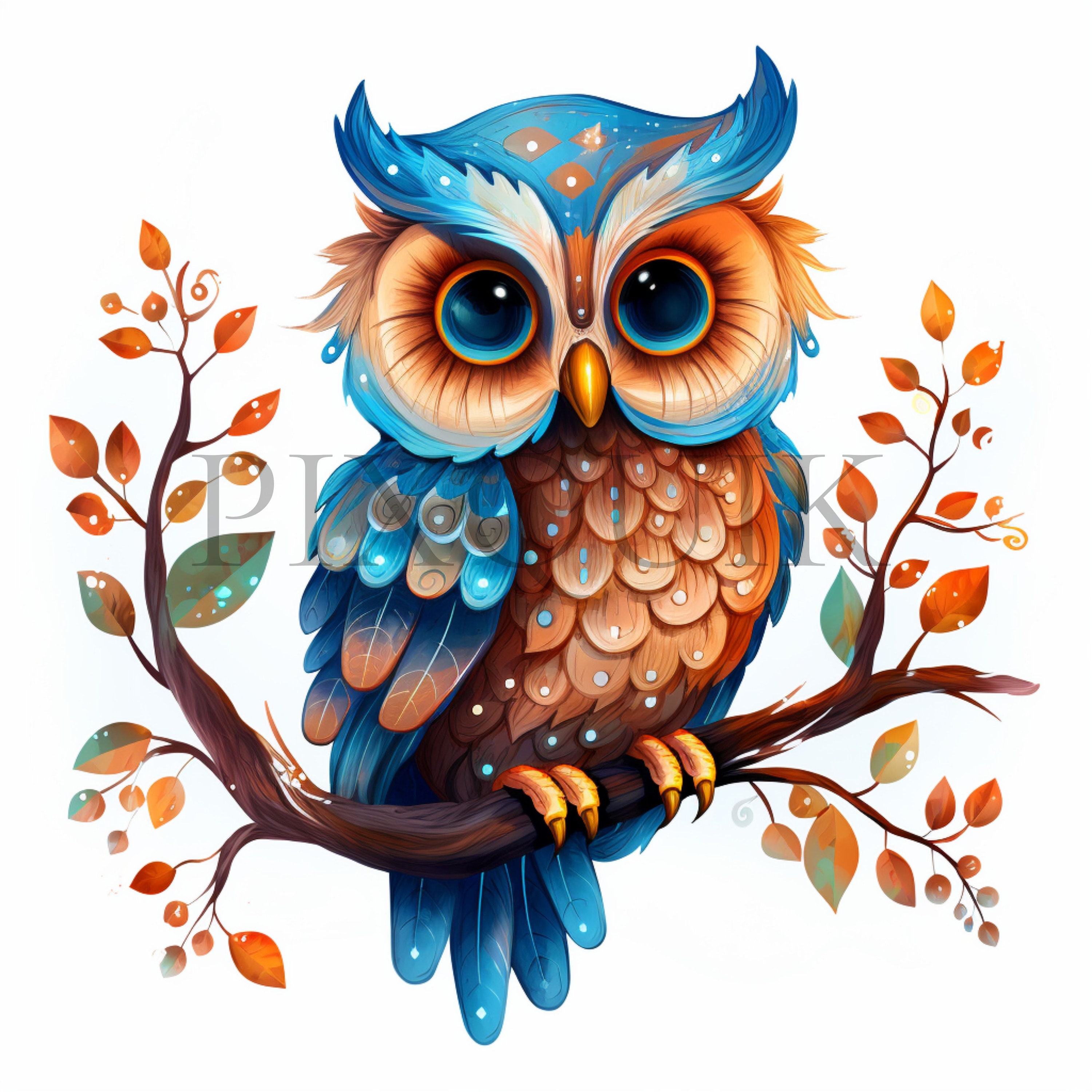 Whimsical Owl Clipart | Colorful Bird Illustration (jpgs) - Etsy