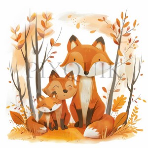 Fall Fox Family Clipart | Autumn Animals (digital Download) - Etsy