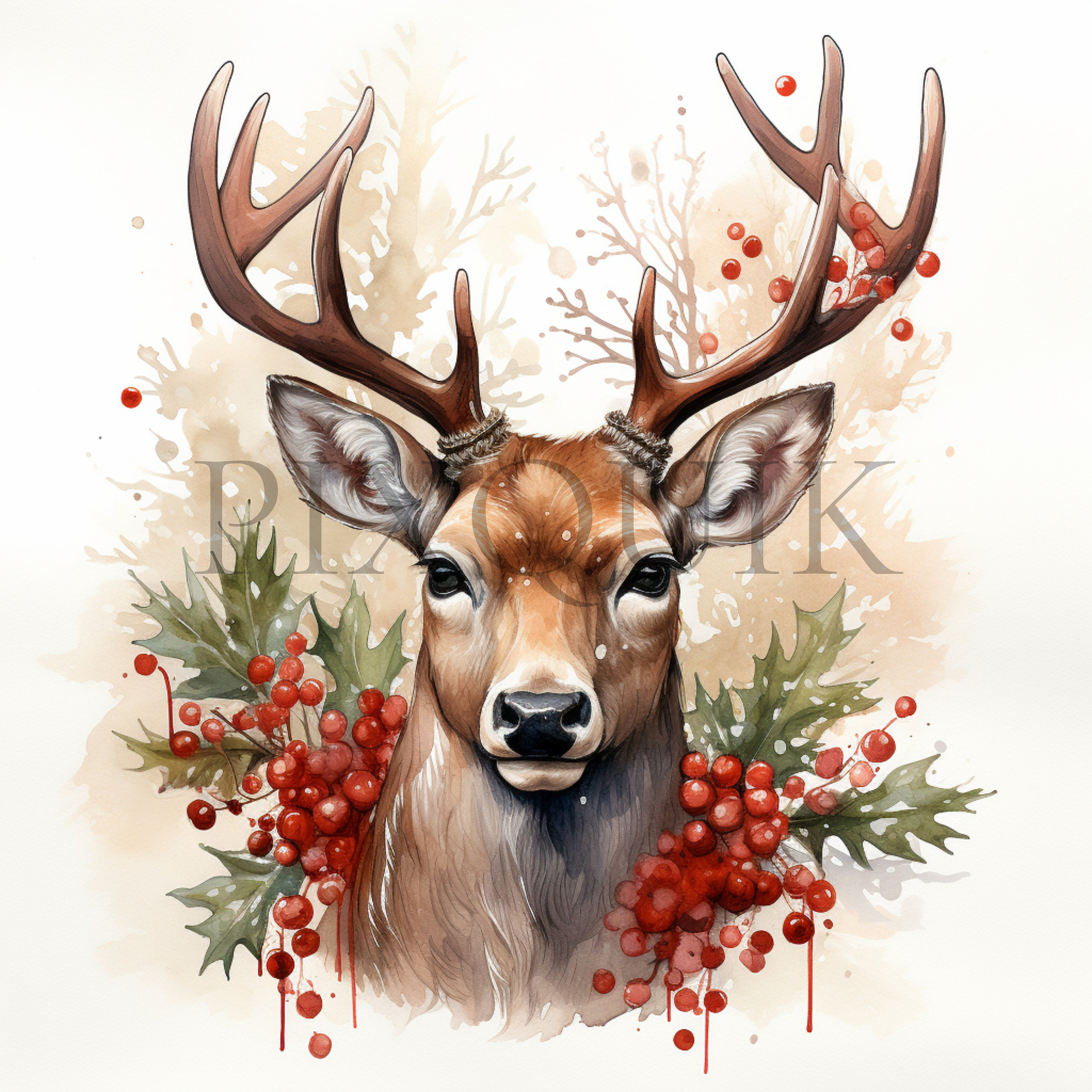 Watercolor Reindeer Clipart | Holiday Animals, Christmas Decor (digital ...