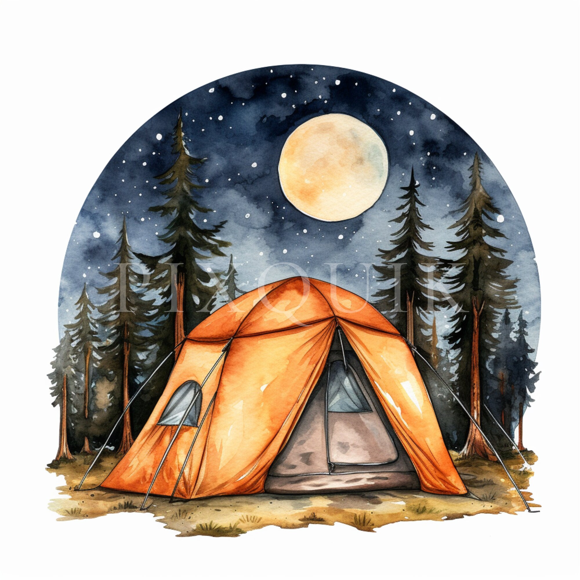 Watercolor Camping Clipart | Boho Camper Art, Junk Journals (digital ...