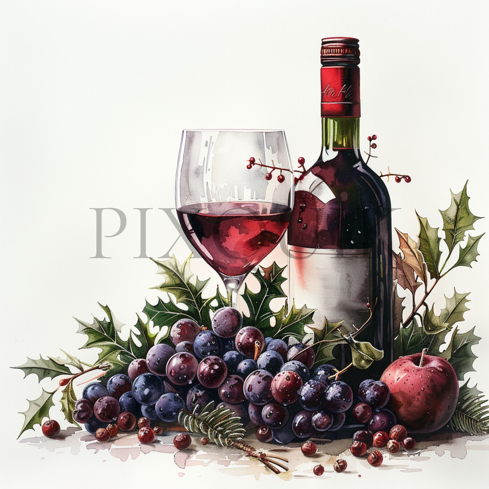 Watercolor Christmas Wine Clipart | Holiday Drink Art (digital Download ...