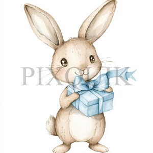 Bunny With Present Clipart 10 Jpg's and PNG Files Card Making Digital ...