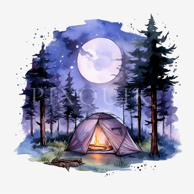 Watercolor Camping Clipart 12 High Quality Jpgs Digital Download Camper ...