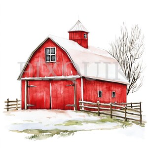 Watercolor Christmas Barn Clipart | Farmhouse Holiday Art (digital ...