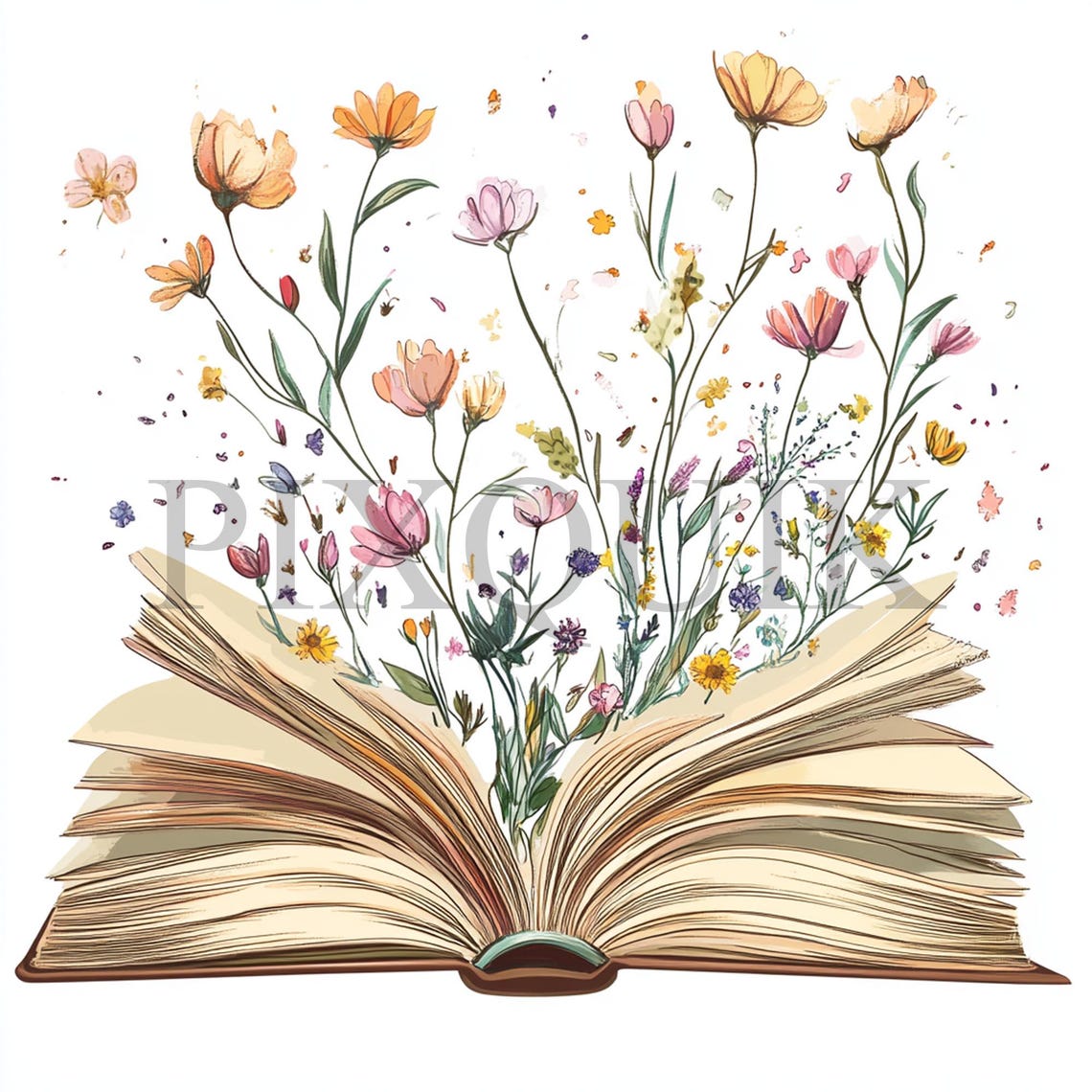 Floral Open Book Clipart: Vintage Watercolor Illustration (JPG & PNG ...