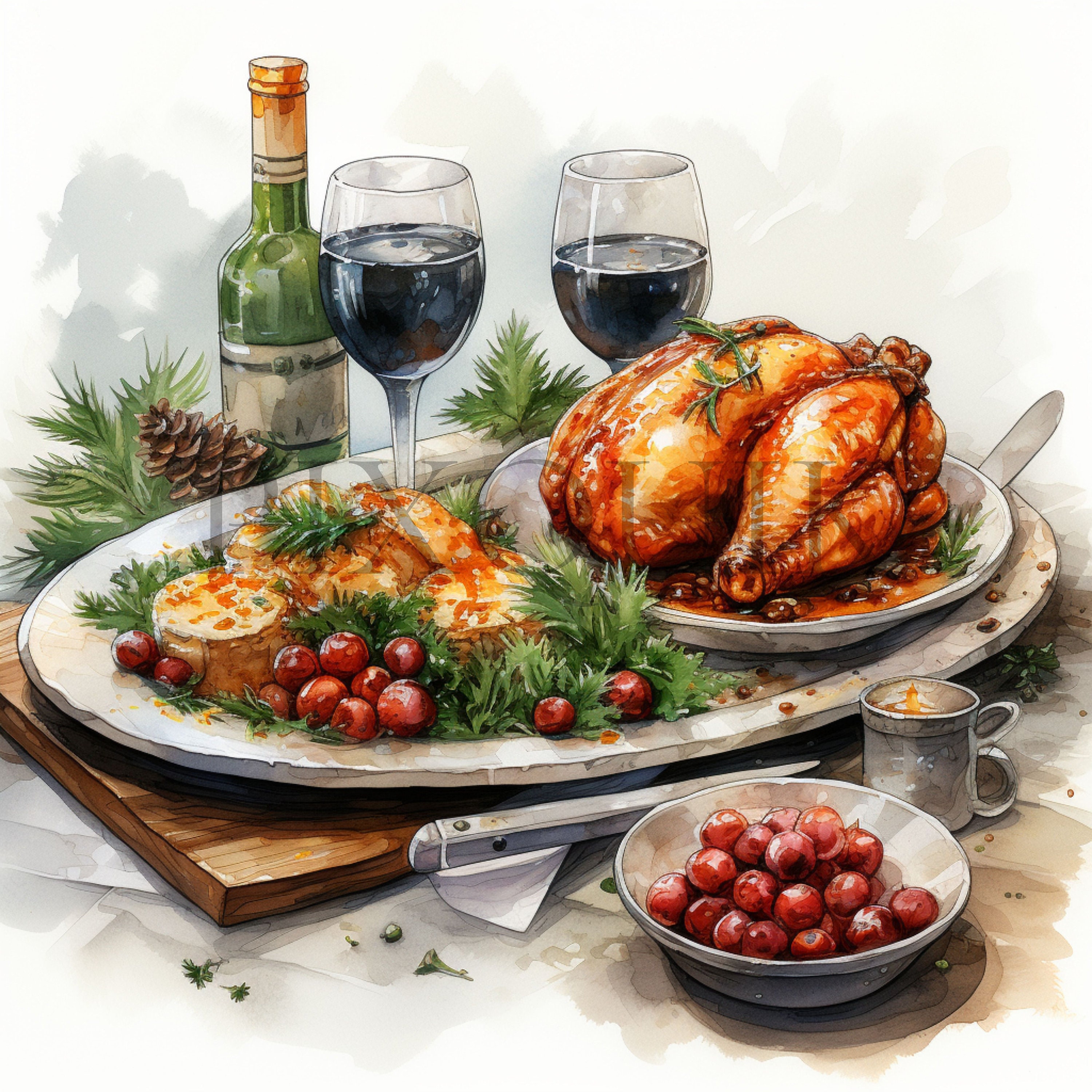 Christmas Dinner Clipart | Holiday Food Illustrations (digital Download ...
