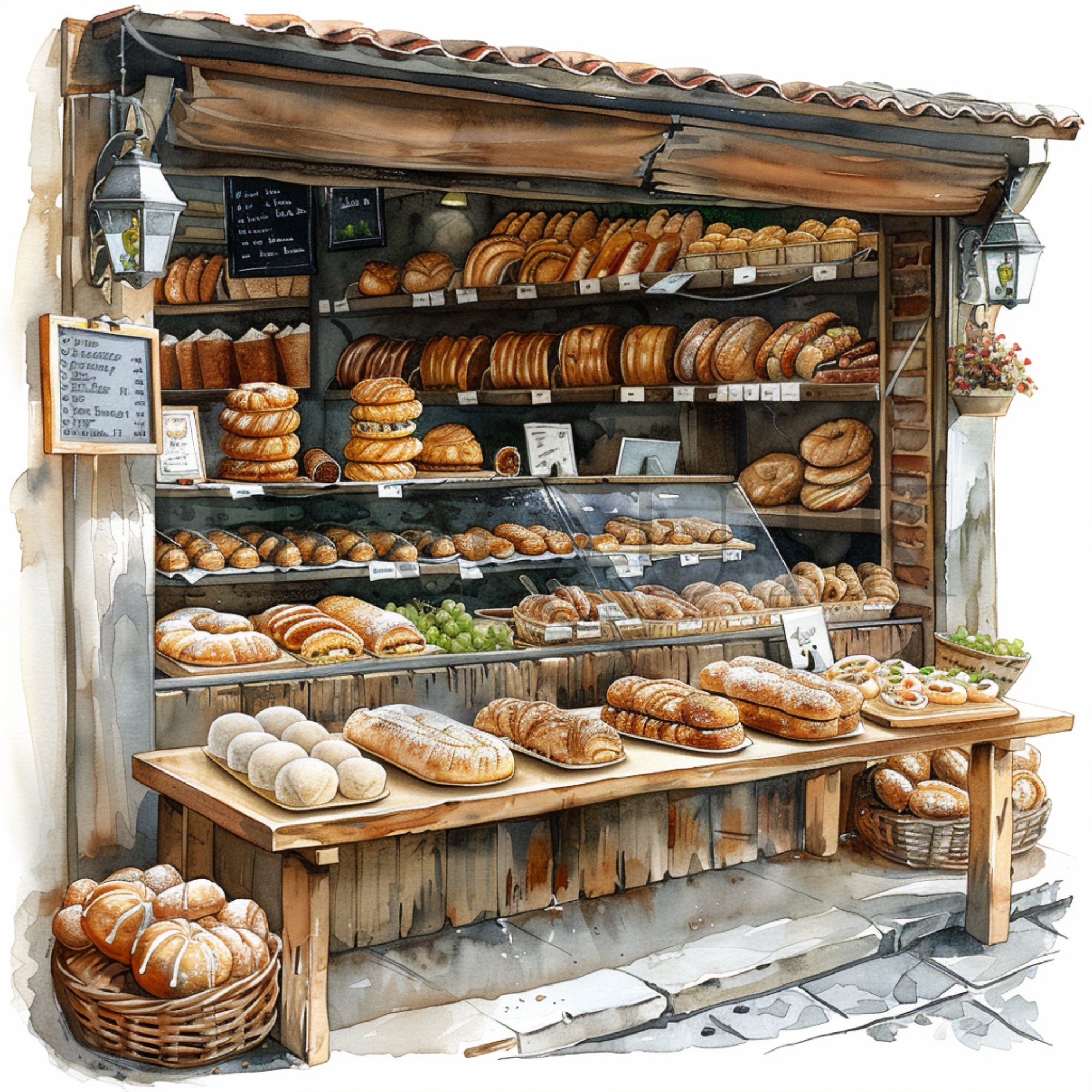 Watercolor French Bakery Clipart | High Quality Jpgs (digital Download ...