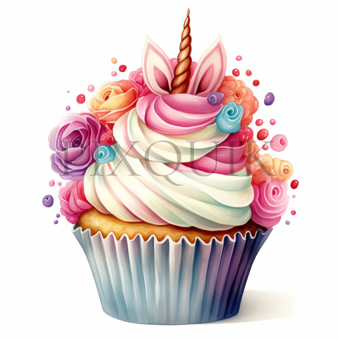 Unicorn Cupcake Clipart | 10 High Quality Jpgs | Rainbow Cakes Clipart ...