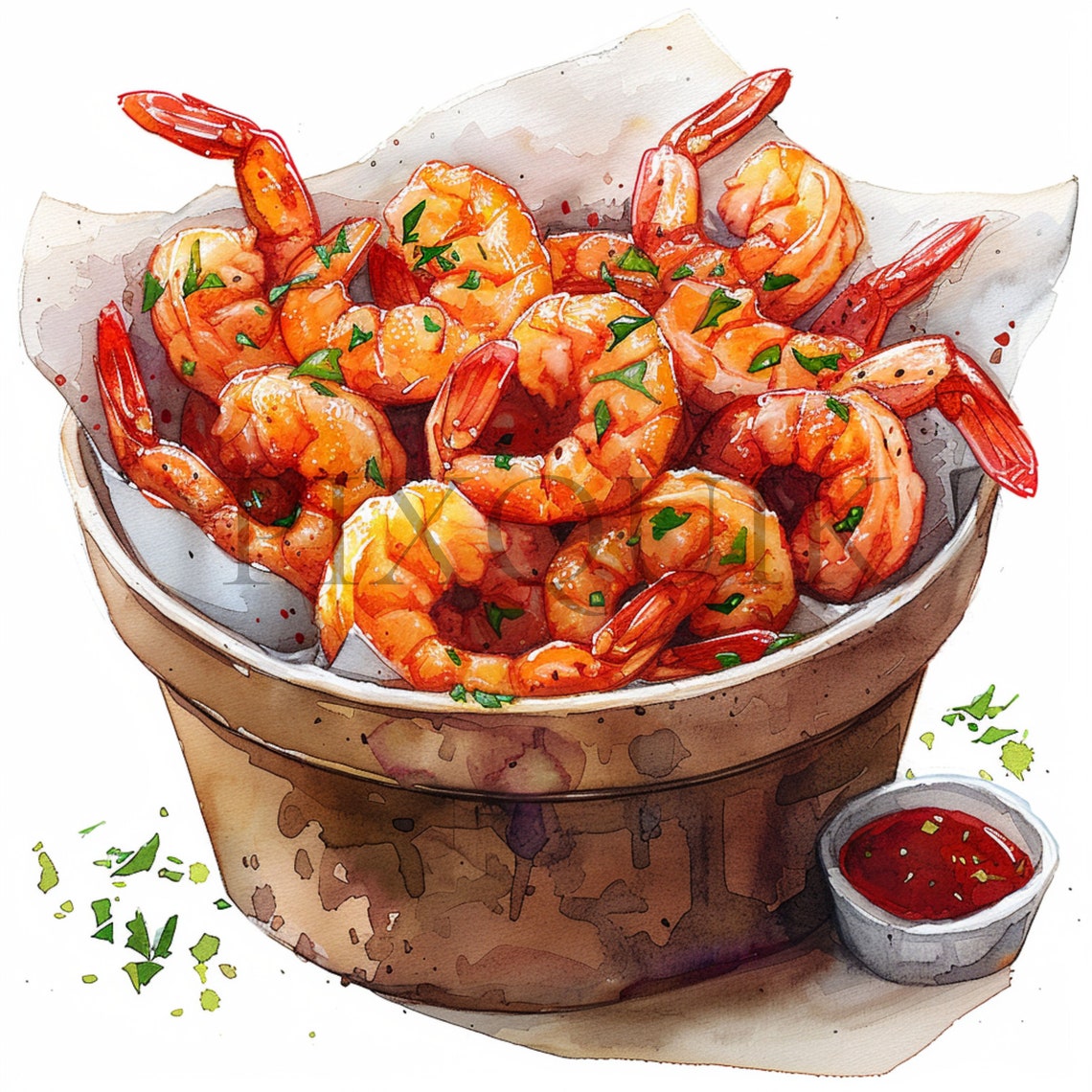 Watercolor Fried Shrimp Clipart | 10 High-quality Jpgs | Fried Shrimp ...
