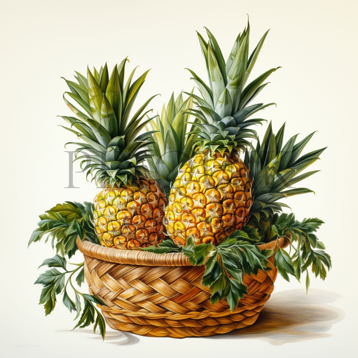 Watercolor Pineapple Basket Clipart 10 High Quality Jpgs Fruit Clipart ...